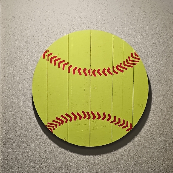 Art | Yellow Wooden Softball Wall Art | Poshmark